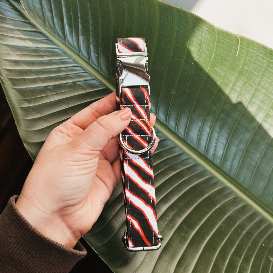 Silver Red and Black Zubaz Dog Collar | Buffalo Dapper Paws
